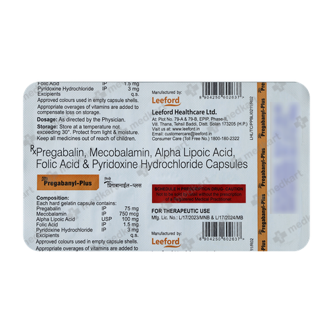PREGABANYL PLUS CAPSULE 10'S : View Price, Combination and Alternatives ...