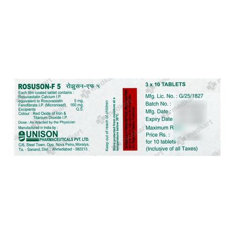 ROSUVAS F 5MG TAB 1X15, Price, Composition & Generic Alternatives - Medkart