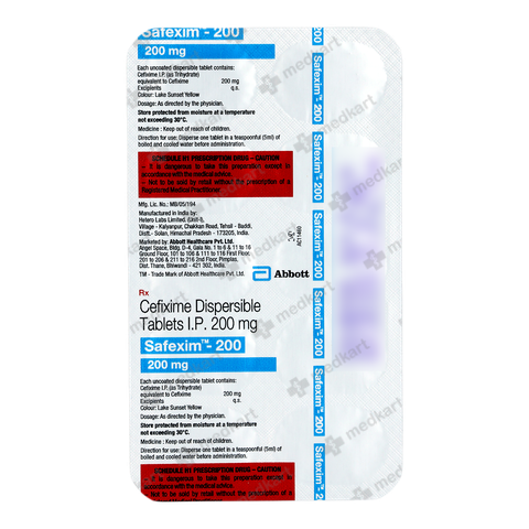 SAFEXIM 200MG TABLET 10'S, Price, Composition & Generic Alternatives ...