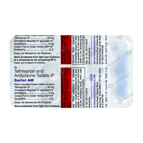 SARTEL AM TABLET 15'S, Price, Composition & Generic Alternatives - Medkart