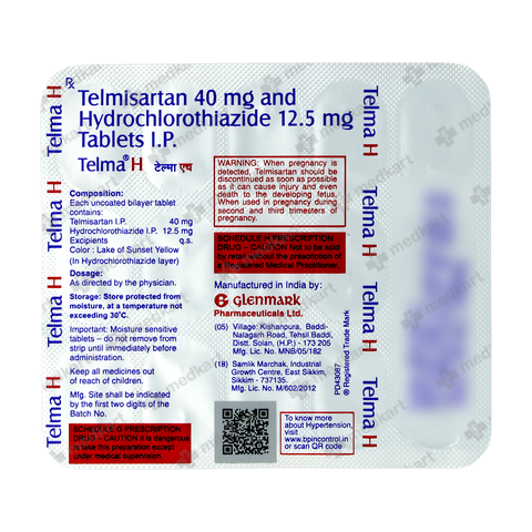 TELMA H 40MG TABLET 15'S, Price, Composition & Generic Alternatives ...