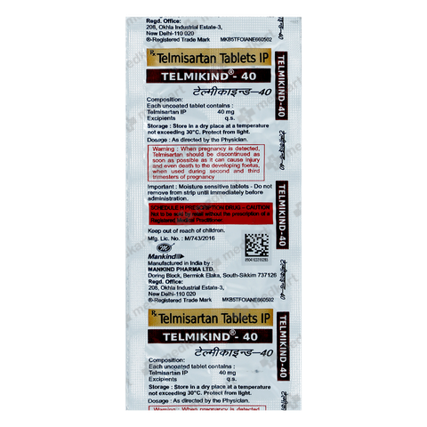 TELMIKIND 40MG TABLET 10'S, Price, Composition & Generic Alternatives ...