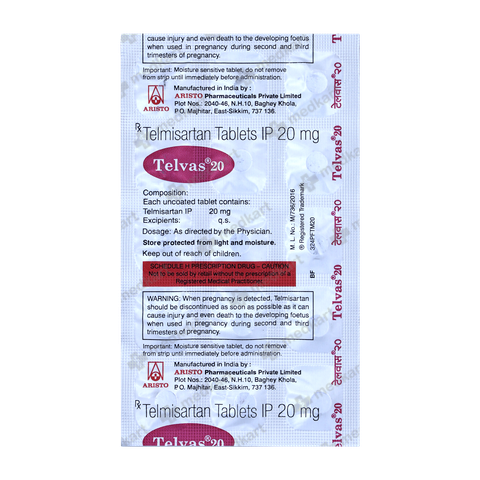 TELVAS 20MG TABLET 15'S, Price, Composition & Generic Alternatives ...