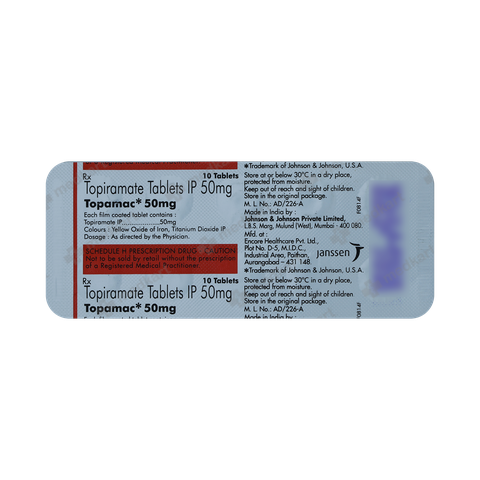 TOPAMAC 50MG TABLET 10'S, Price, Composition & Generic Alternatives ...