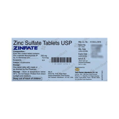 ZINFATE TABLET 10'S, Price, Composition & Generic Alternatives - Medkart