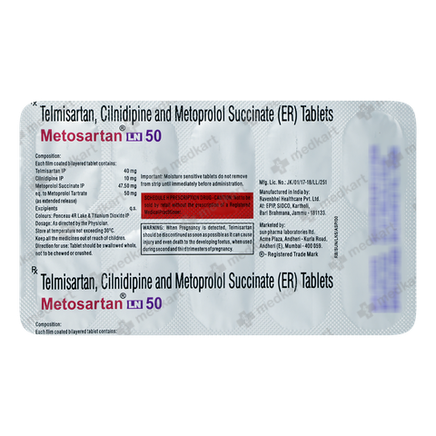 METOSARTAN LN 50MG TABLET 10'S, Price, Composition & Generic ...