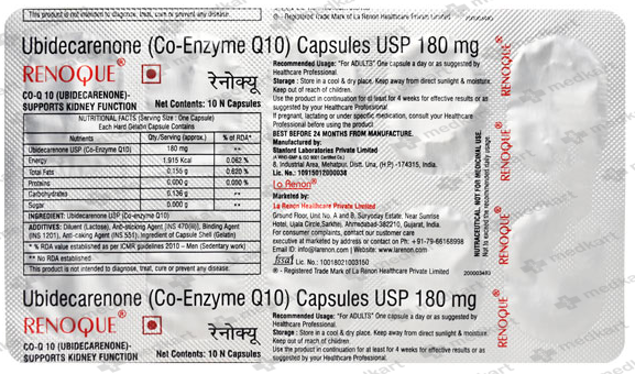 RENOQUE CAPSULE 10'S, Price, Composition & Generic Alternatives - Medkart