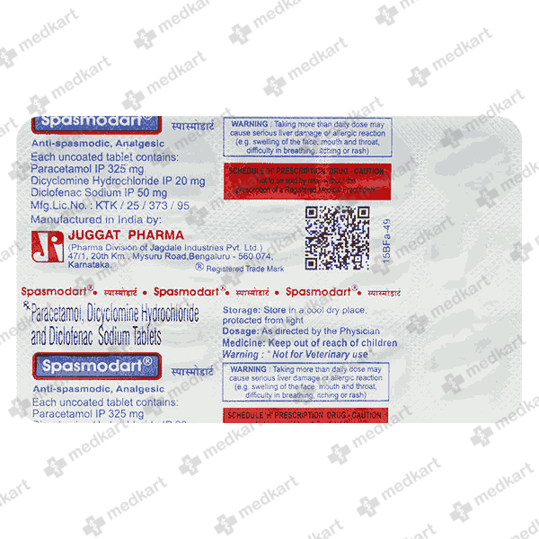SPASMODART TABLET 15'S, Price, Composition & Generic Alternatives - Medkart