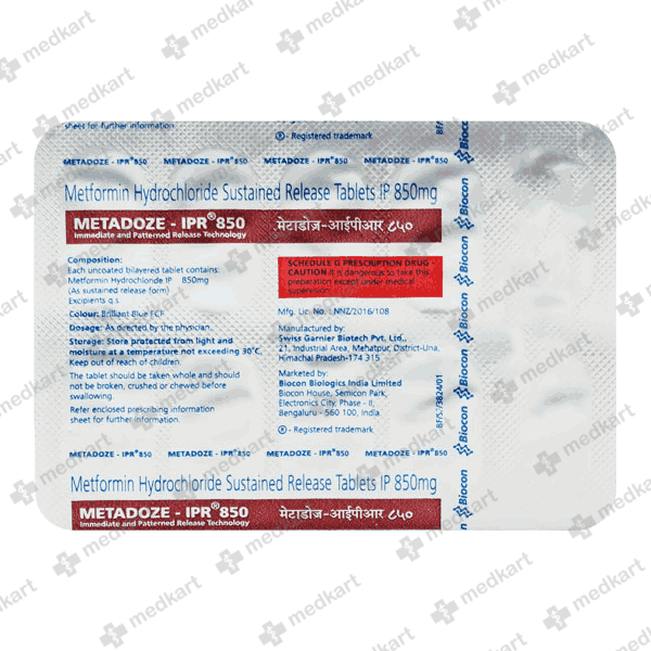 METADOZE IPR 850MG TABLET 10'S, Price, Composition & Generic ...