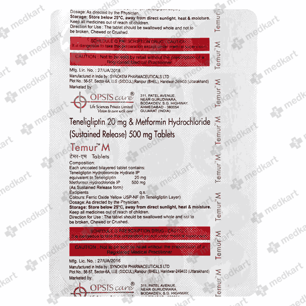 TEMUR M 500MG TABLET 15'S: Price, Uses, Side Effect, Composition ...