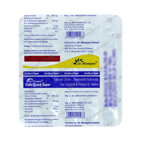 CALCIQUICK SUPER TABLET 15'S, Price, Composition & Generic Alternatives ...