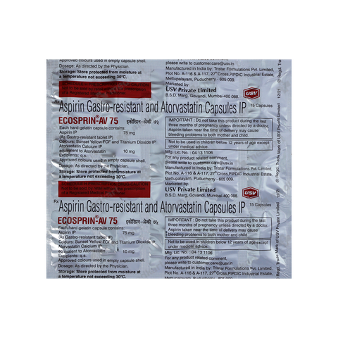 ECOSPRIN AV 75MG CAPSULE 15'S, Price, Composition & Generic ...