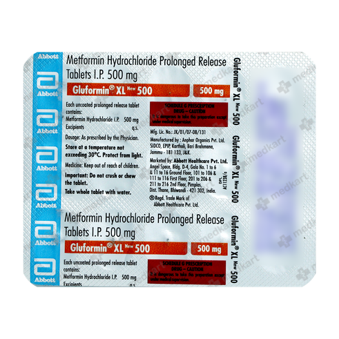 GLUFORMIN XL 500MG TABLET 15'S, Price, Composition & Generic Alternatives - Medkart