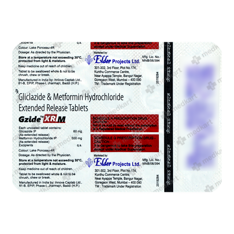 GZIDE XR M TABLET 10'S, Price, Composition & Generic Alternatives - Medkart