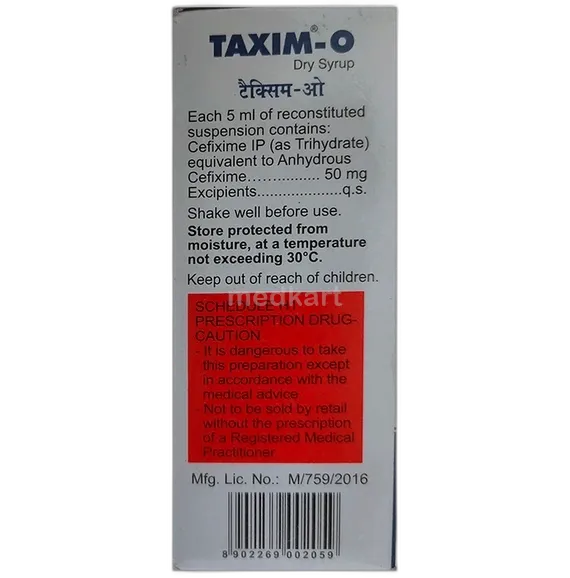 TAXIM O DRY SYRUP 30 ML Price, Uses, Side Effects & Substitutes | Medkart
