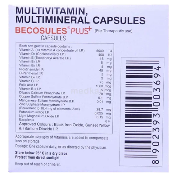 Becosules Plus Capsule 30s – Price & Generic | Medkart