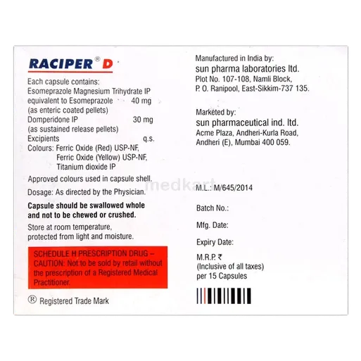 RACIPER D 40MG CAPSULE 15'S Price, Uses, Side Effects & Substitutes ...