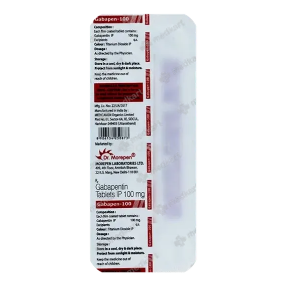 GABAPEN 100MG TABLET 10'S Price, Uses, Side Effects & Substitutes | Medkart